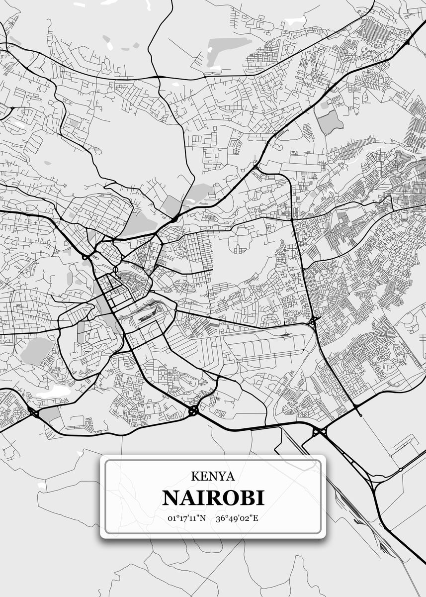 'Nairobi Kenya City Map ' Poster by Dany | Displate