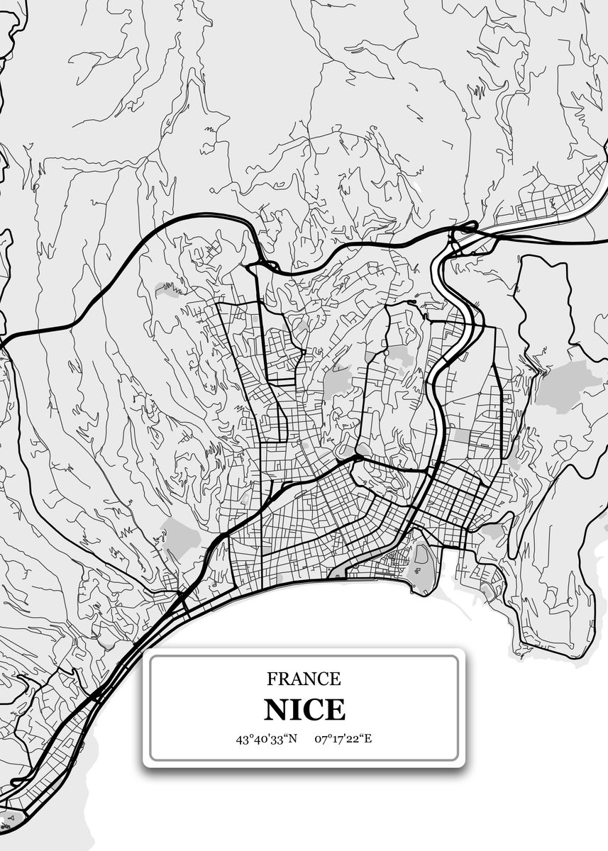 'Nice France City Map ' Poster, picture, metal print, paint by Dany ...