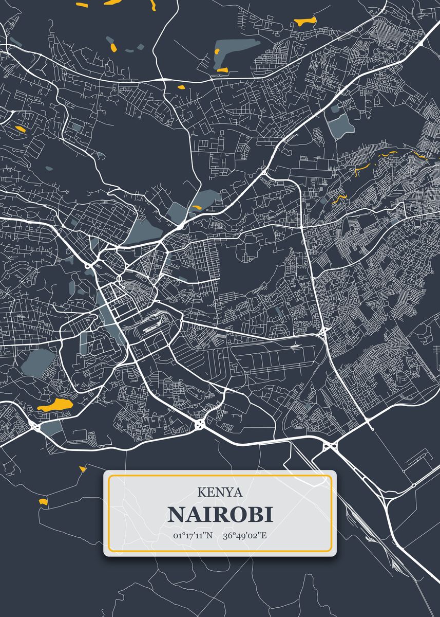 'Nairobi Kenya City Map ' Poster, picture, metal print, paint by Dany ...