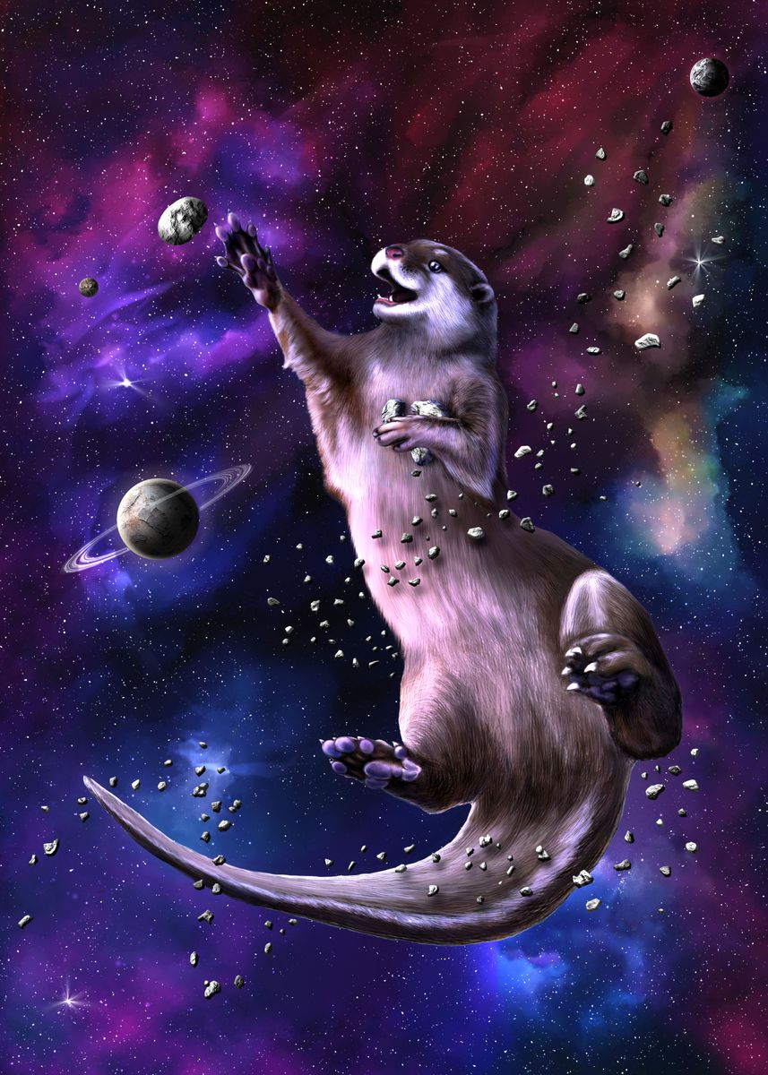 'Deep Otter Space 1' Poster, picture, metal print, paint by Hris Rizz ...