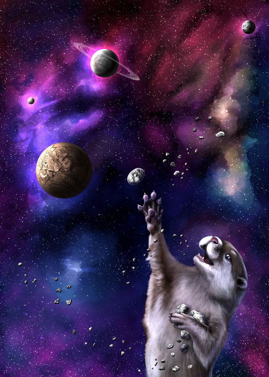 'Deep Otter Space 2' Poster, picture, metal print, paint by Hris Rizz ...