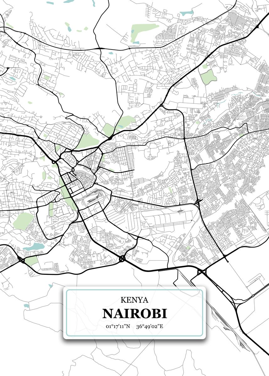 'Nairobi Kenya City Map wit' Poster, picture, metal print, paint by ...