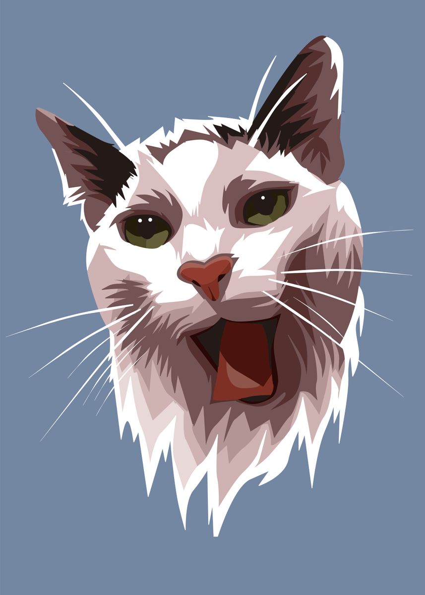 'Cute White Cat Yawning' Poster, picture, metal print, paint by Ariyan ...