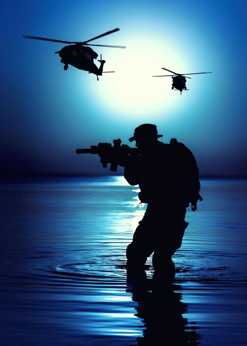 'Army soldier with rifle ' Poster, picture, metal print, paint by ...