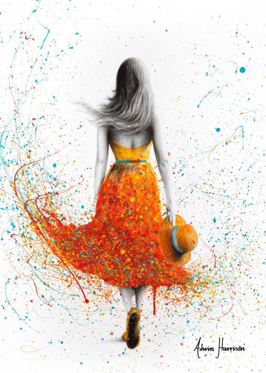 'Her Sunset Walk' Poster, picture, metal print, paint by Ashvin ...