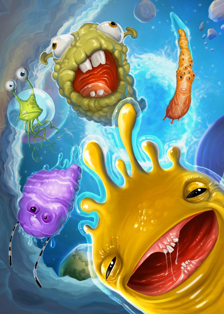 'Friendly aliens' Poster, picture, metal print, paint by Jo Rivadulla ...