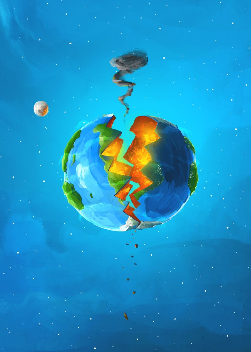 'Earth goes BOOM' Poster, picture, metal print, paint by Jo Rivadulla ...