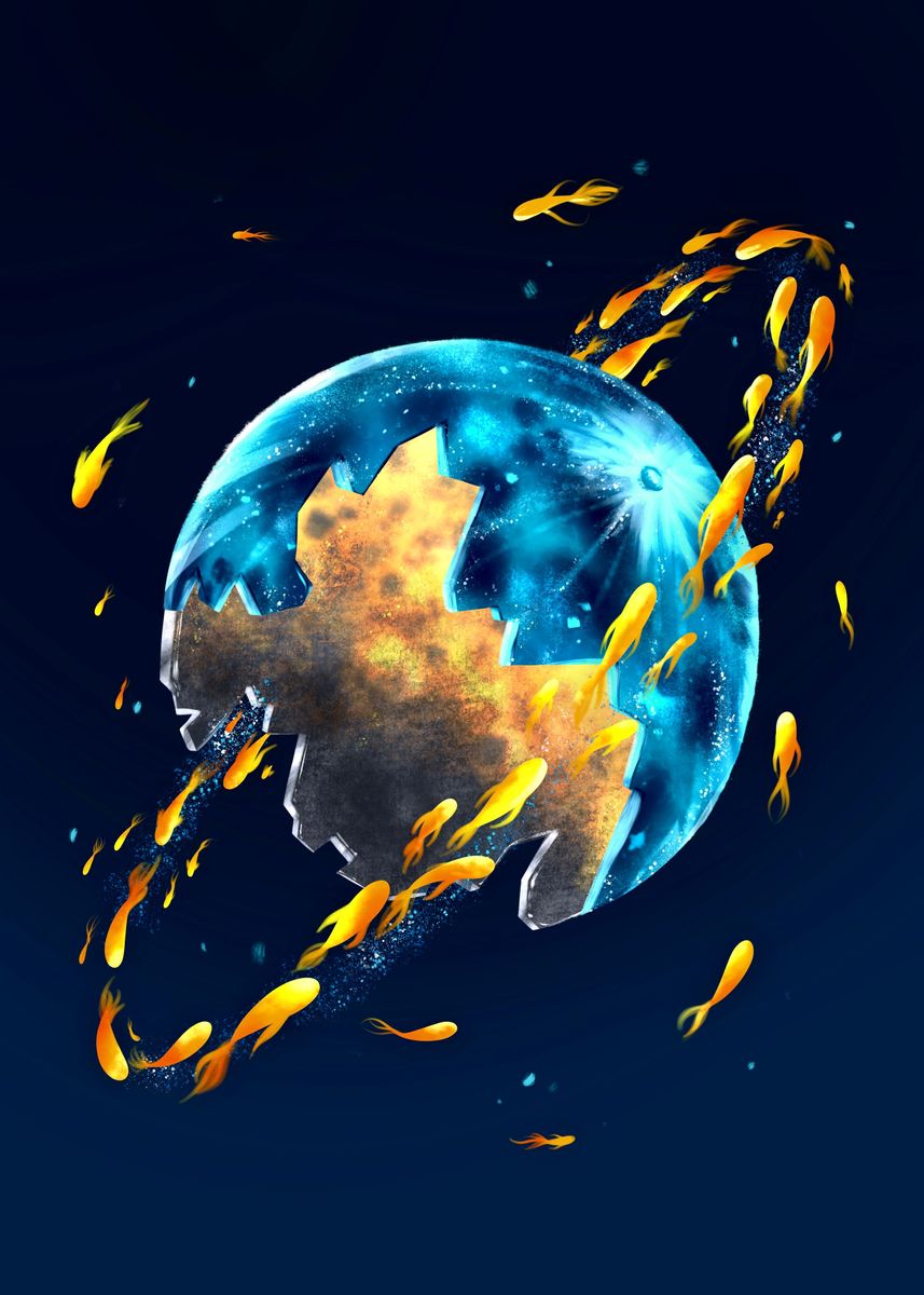 'Fish Orbit Planet' Poster, picture, metal print, paint by Child Li ...