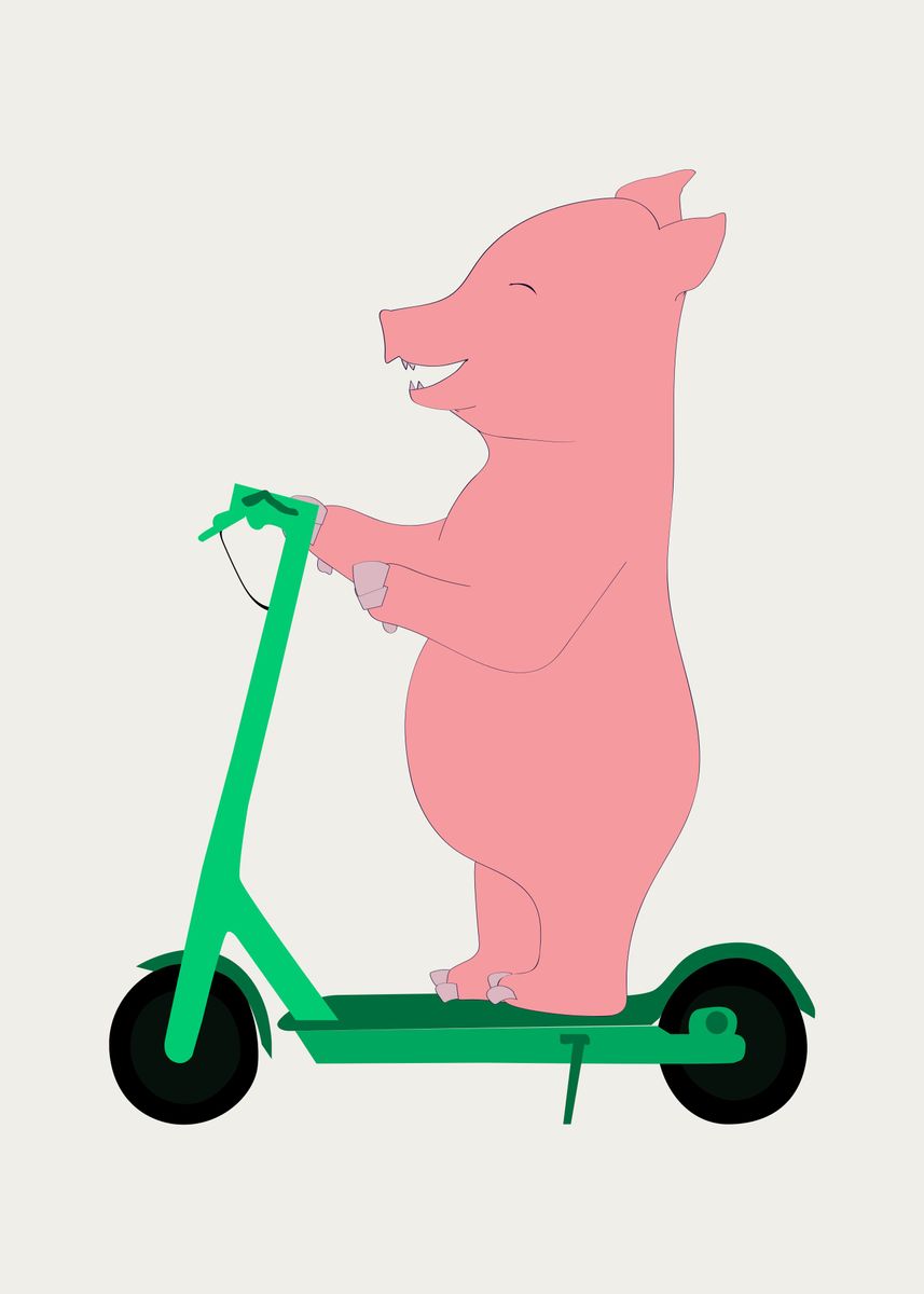 'Pig scooter' Poster, picture, metal print, paint by Carolina Vargas ...