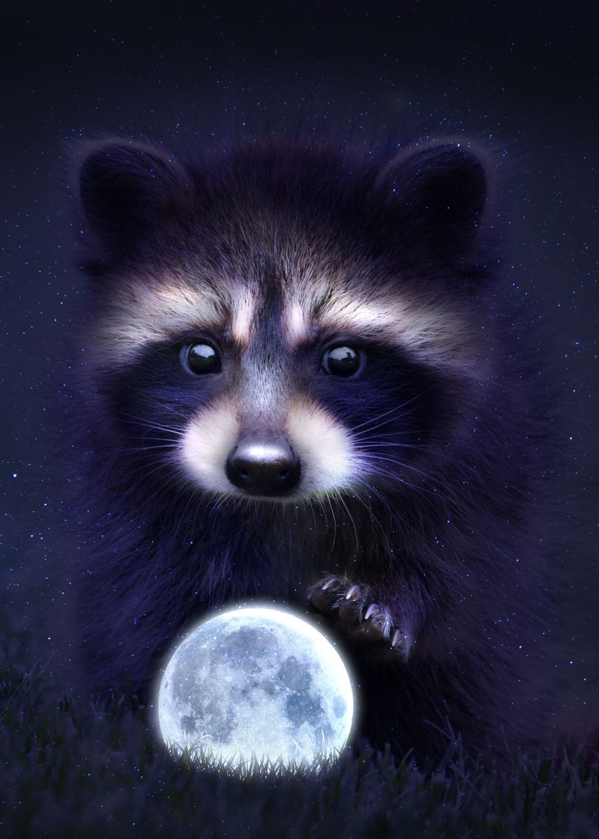 'Little raccoon' Poster, picture, metal print, paint by Wild Raccoon ...