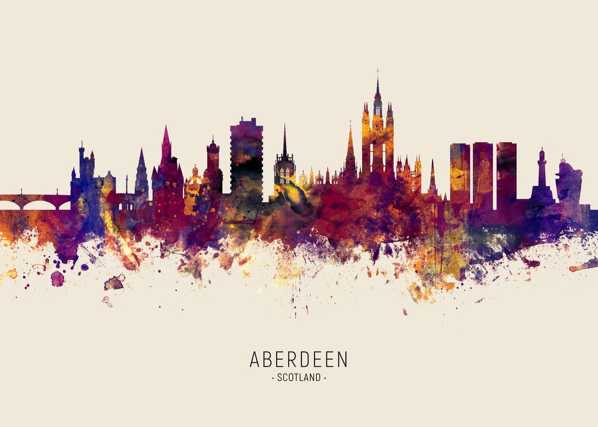 'Aberdeen Skyline Scotland' Poster by Michael Tompsett | Displate