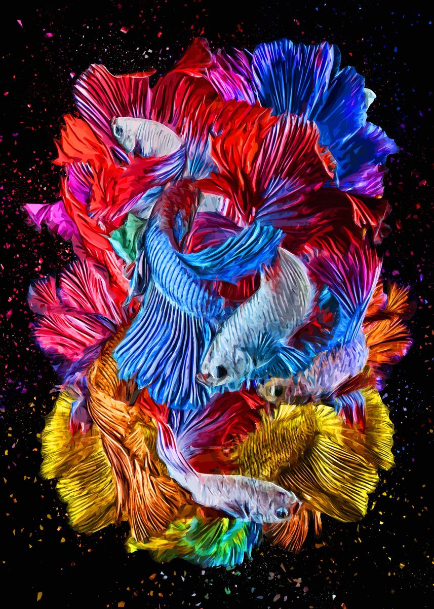 'Betta Fish Crowd' Poster, picture, metal print, paint by Oizy ...
