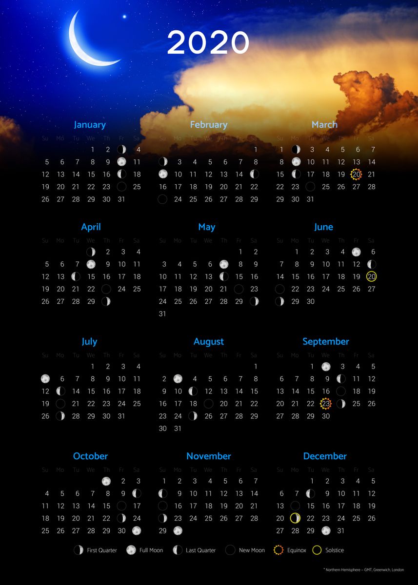 'Moon phases calendar 2020' Poster, picture, metal print, paint by Moon ...
