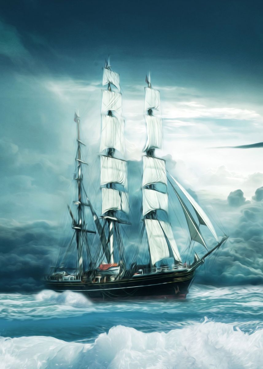 'Sailing Ship' Poster, picture, metal print, paint by Sam Kal | Displate