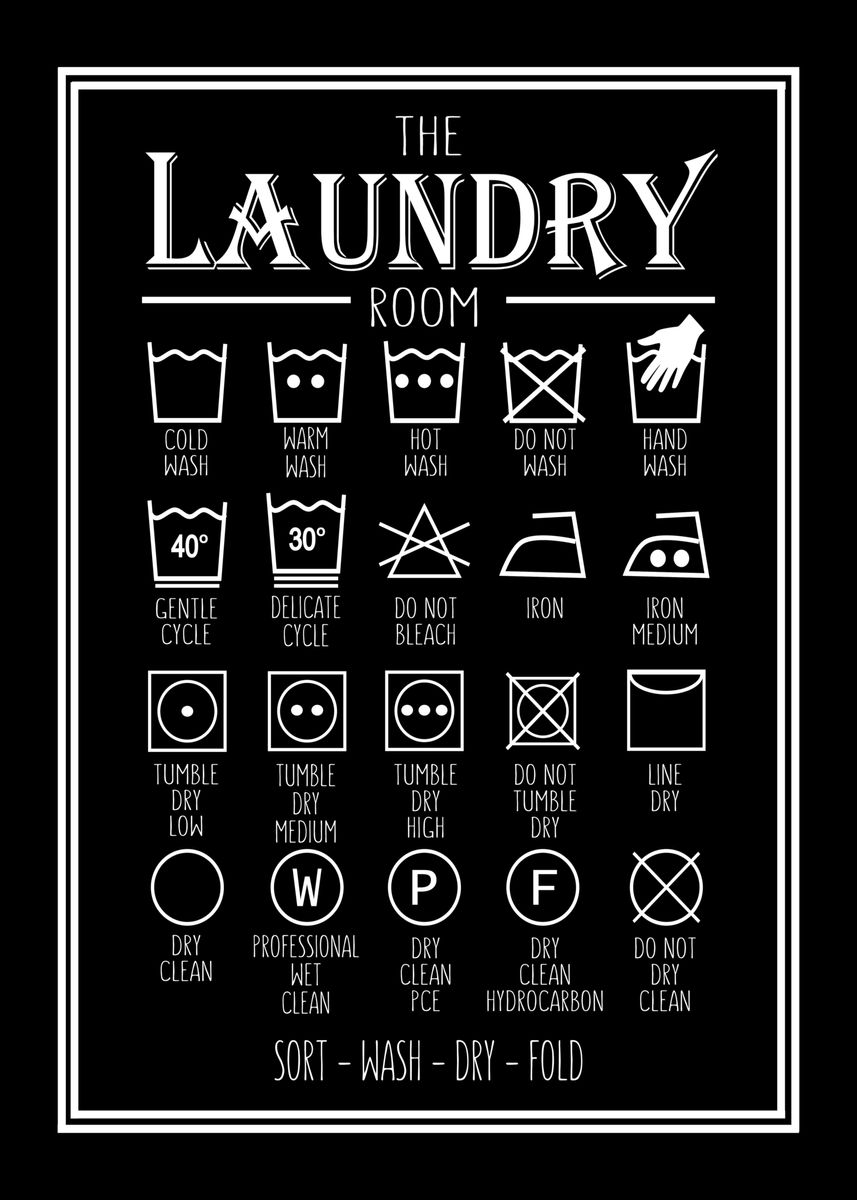 'Laundry room care label ' Poster, picture, metal print, paint by ...