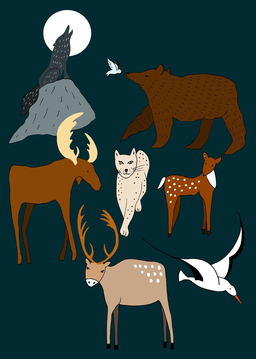 'Animals of Norway ' Poster, picture, metal print, paint by ...