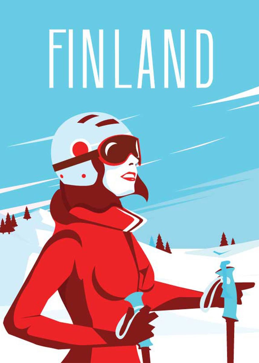'Finland ski travel poster ' Poster, picture, metal print, paint by ...