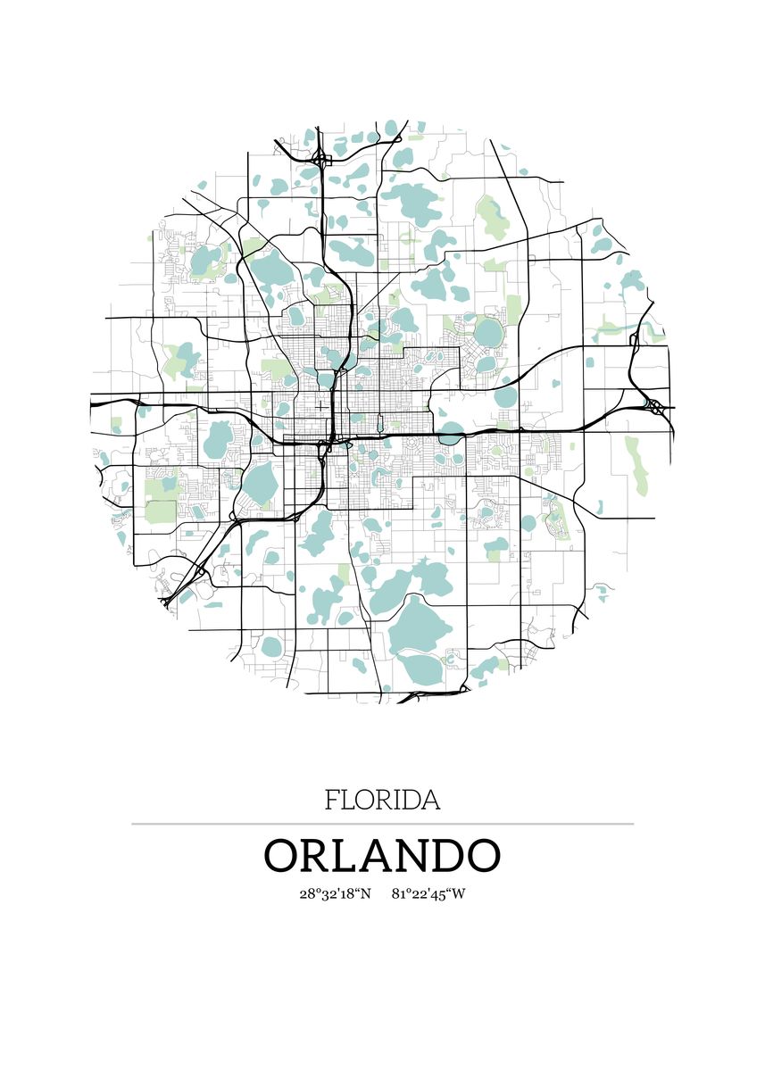 'Orlando Florida City Map' Poster, picture, metal print, paint by Dany ...