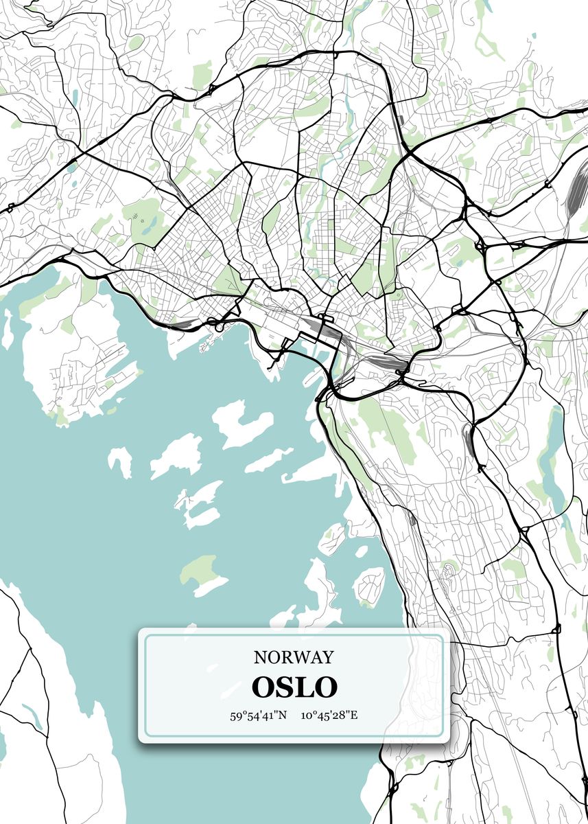 'Oslo Norway City Map ' Poster, picture, metal print, paint by Dany ...