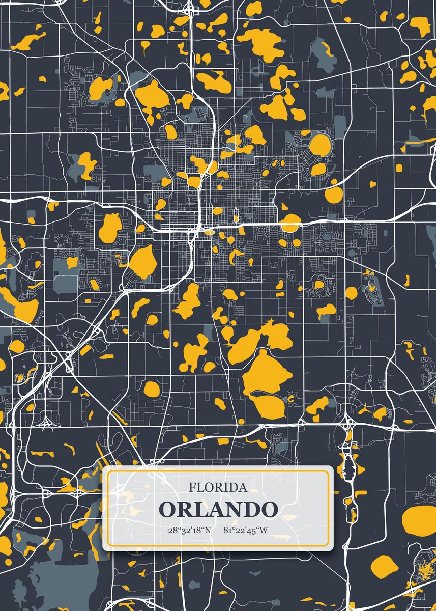'Orlando Florida City Map' Poster, picture, metal print, paint by Dany ...