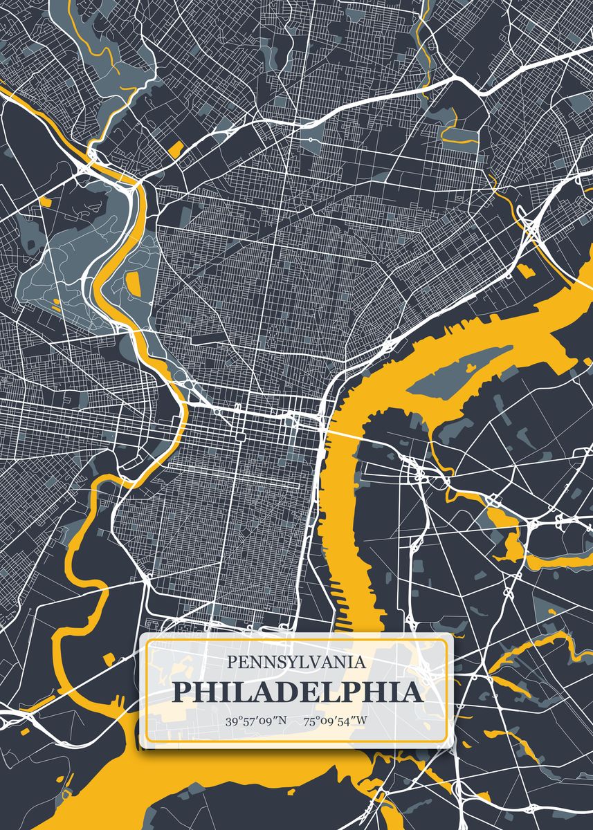 'Philadelphia City Map' Poster, picture, metal print, paint by Dany ...