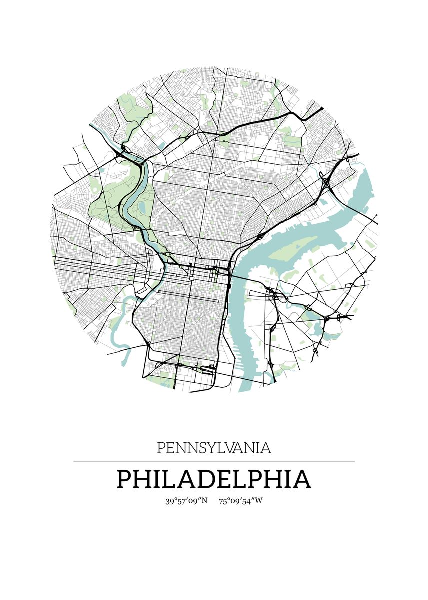 'Philadelphia City Map ' Poster, picture, metal print, paint by Dany ...