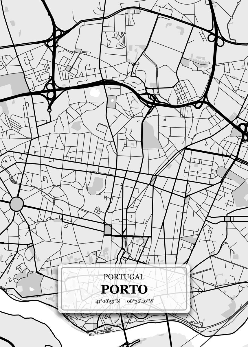 'Porto Portugal City Map' Poster, picture, metal print, paint by Dany ...