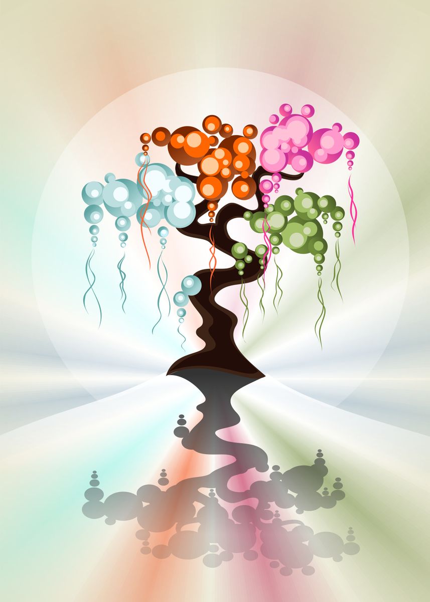 'Magic Tree On Rainbow' Poster, picture, metal print, paint by Ruxi Que ...