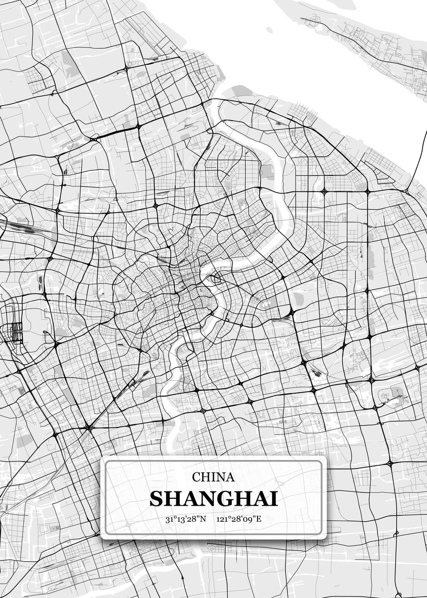 'Shanghai China City Map' Poster, picture, metal print, paint by Dany ...
