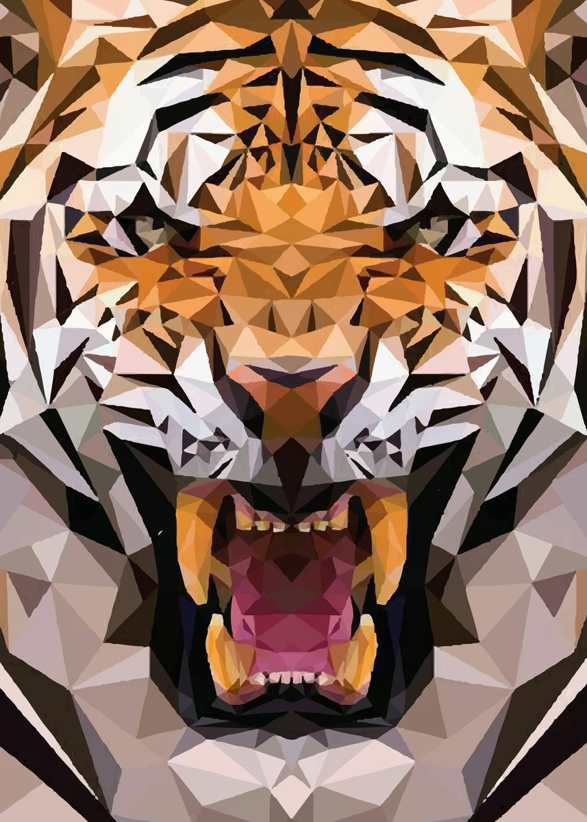 'geometric Isometric Tiger ' Poster, picture, metal print, paint by ...