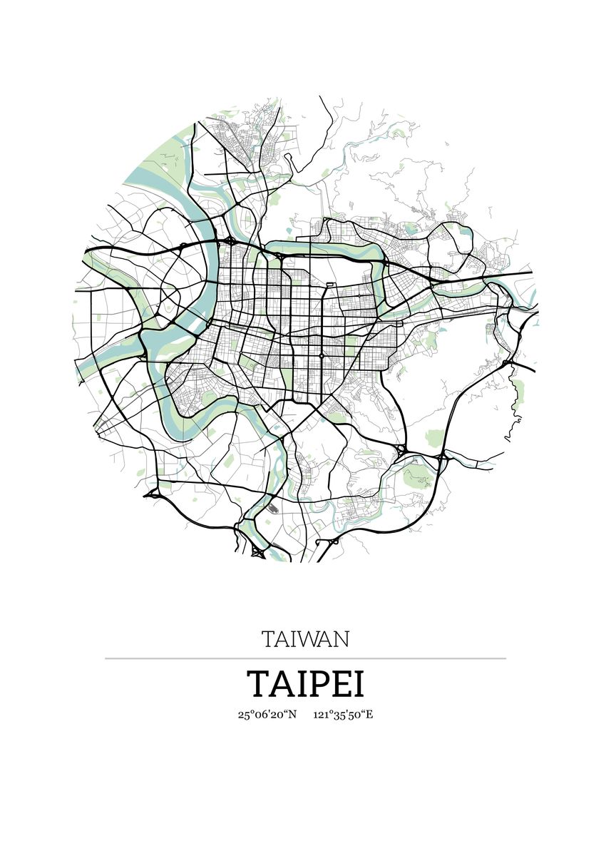 'Taipei Taiwan City Map ' Poster, picture, metal print, paint by Dany ...
