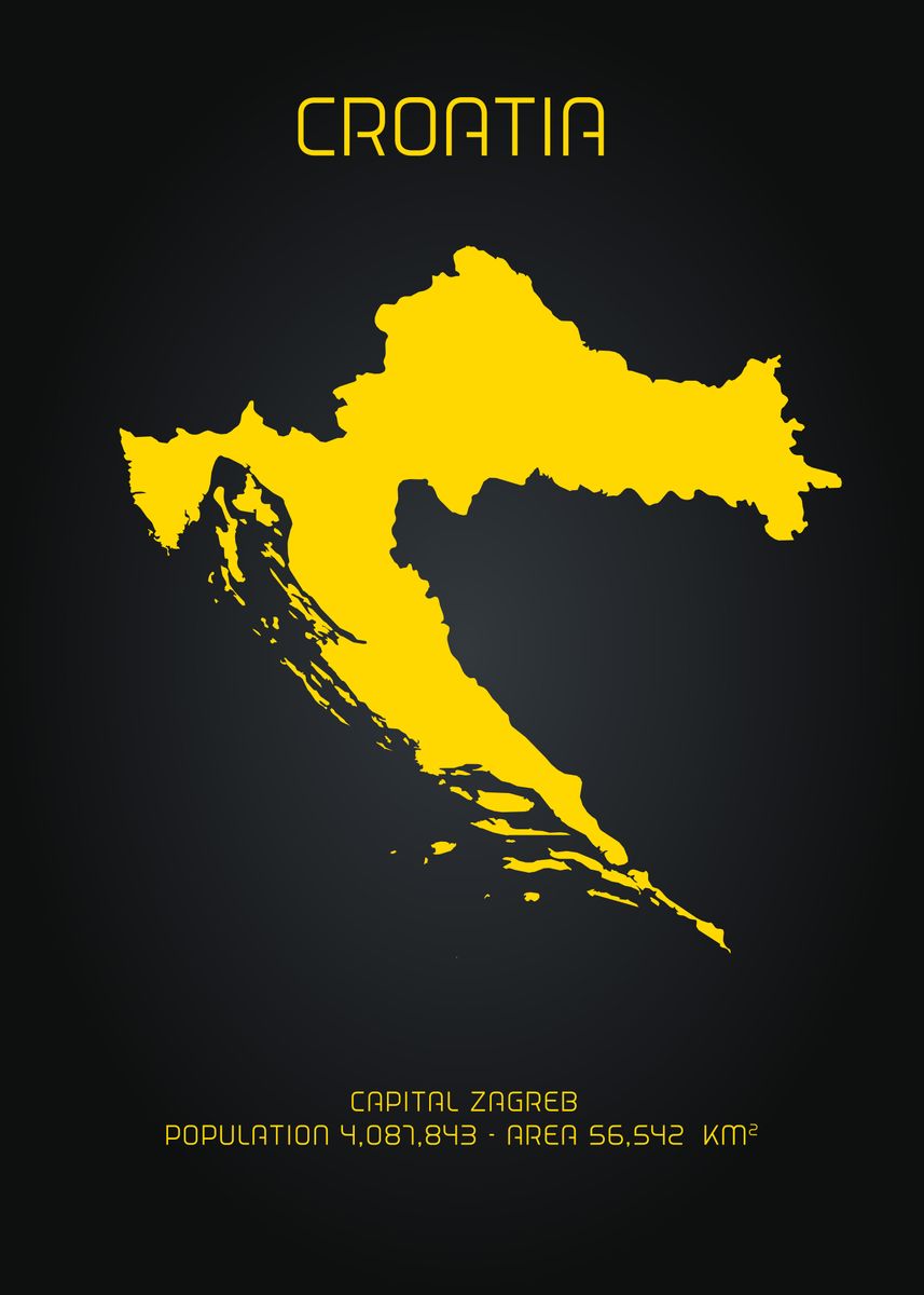 'Croatia Map' Poster, picture, metal print, paint by Zero Nine | Displate