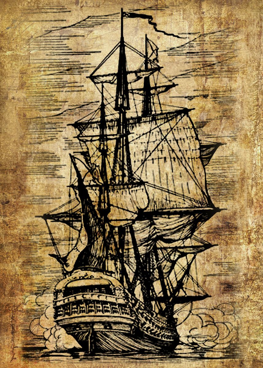 'Old Ships' Poster, picture, metal print, paint by Cat Coconut Galery ...