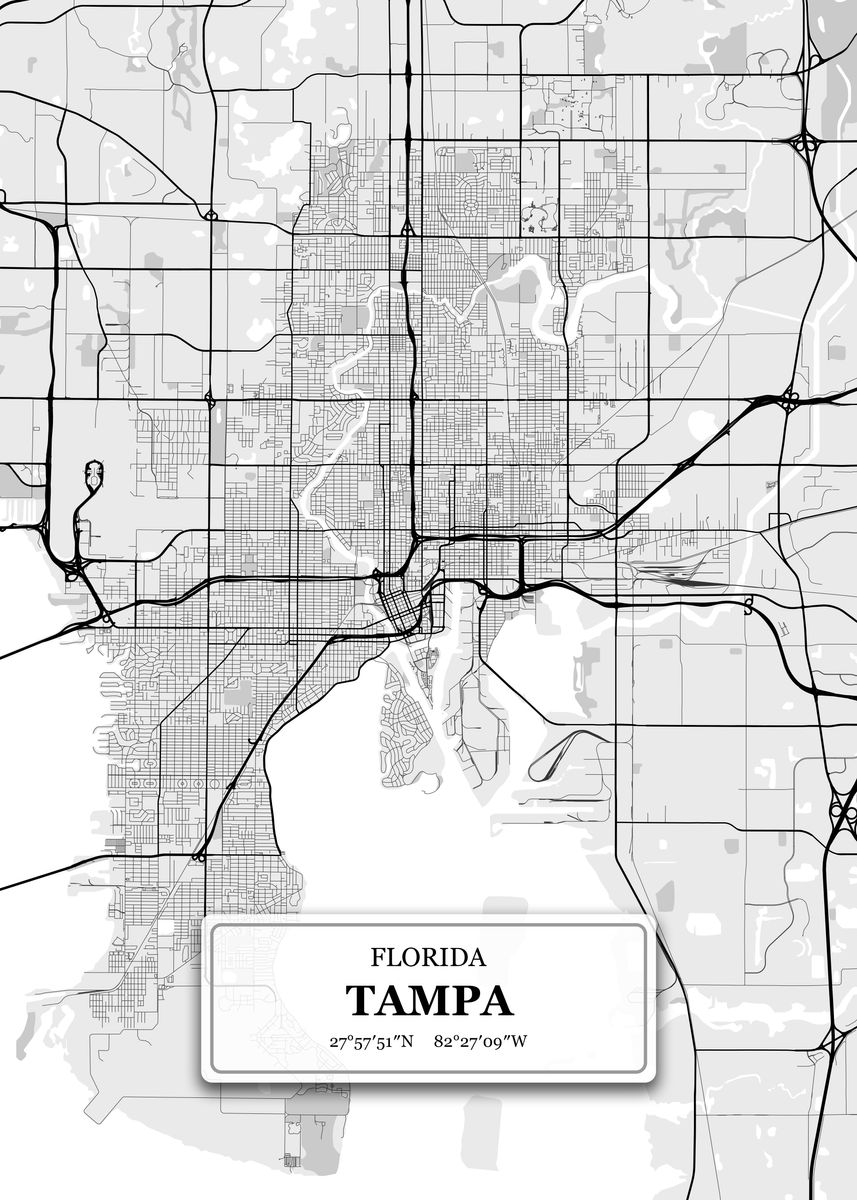 'Tampa Florida City Map ' Poster, picture, metal print, paint by Dany ...