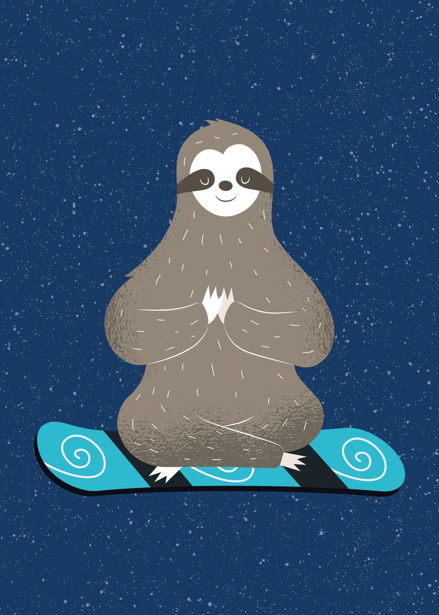 'SNOWBOARDING SLOTH ' Poster, picture, metal print, paint by ...