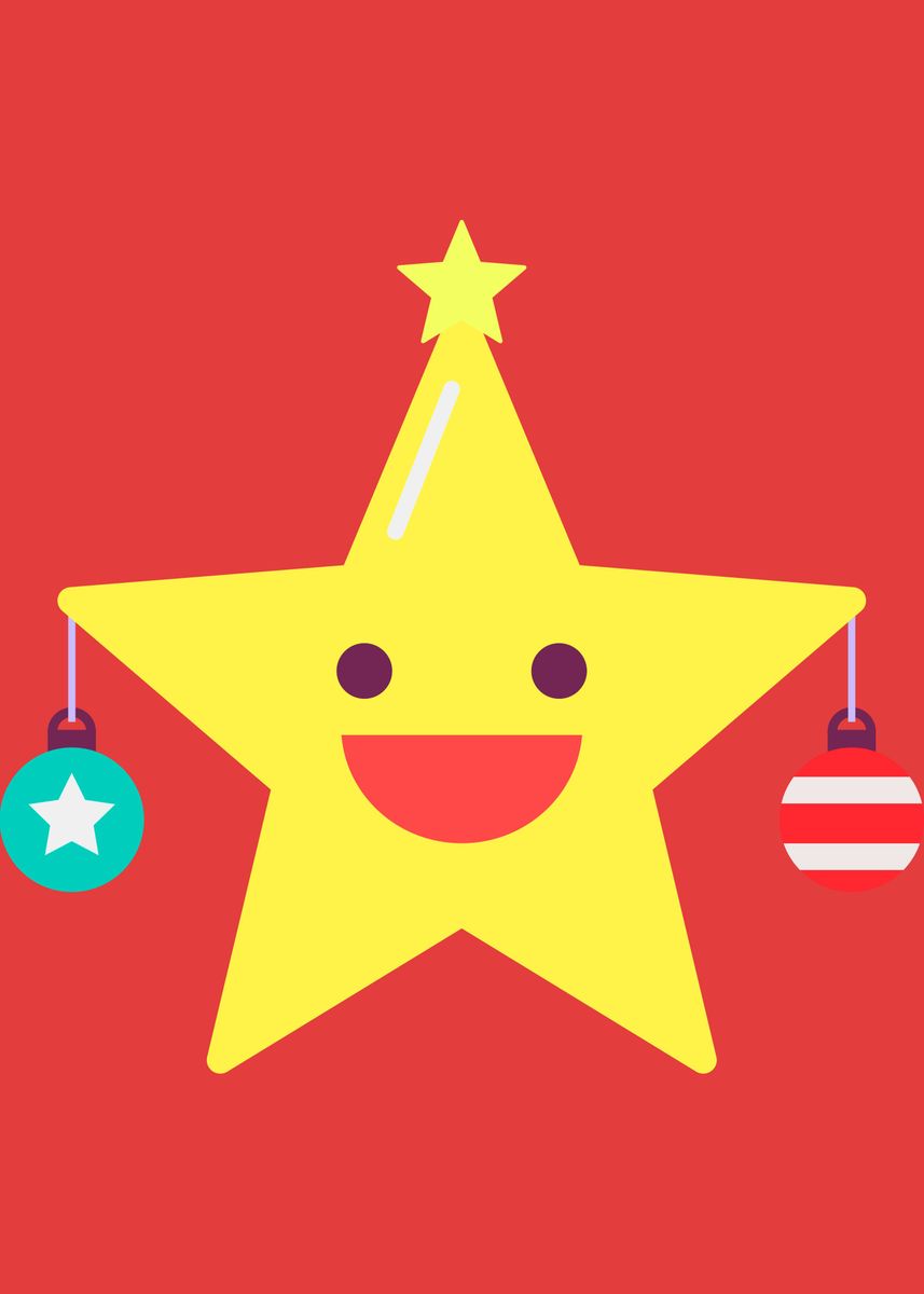 'Christmas Star Emoji' Poster, picture, metal print, paint by KingTail ...