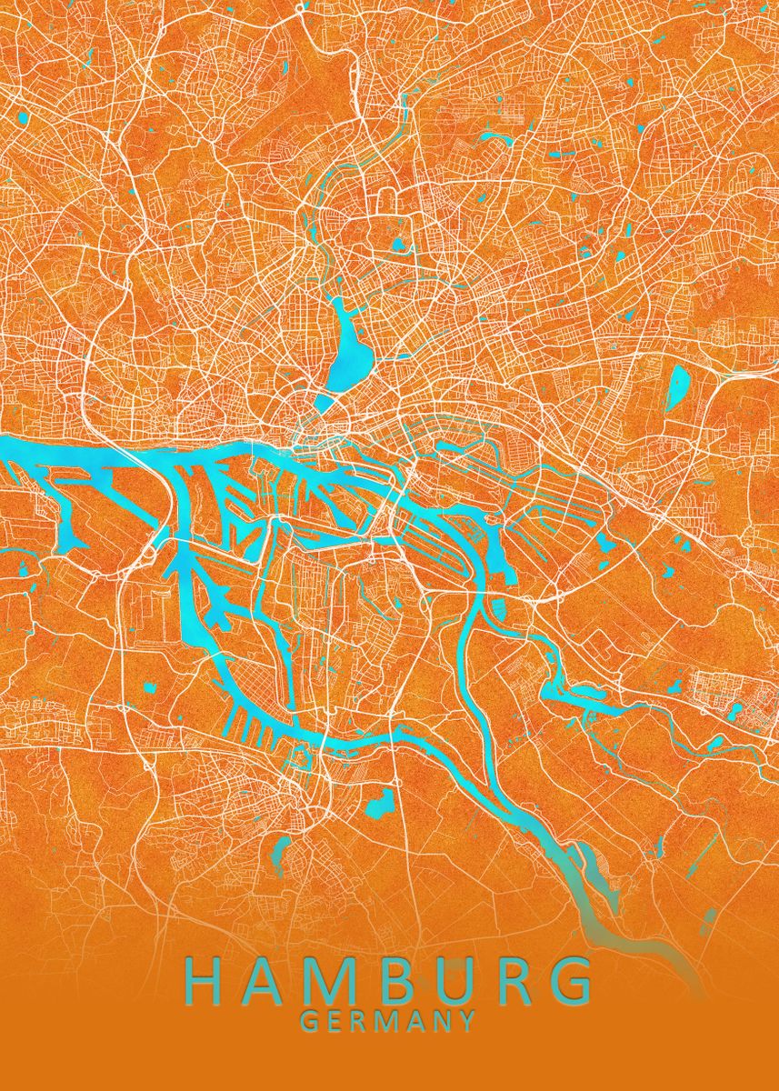 'Hamburg Germany City Map' Poster, picture, metal print, paint by City ...