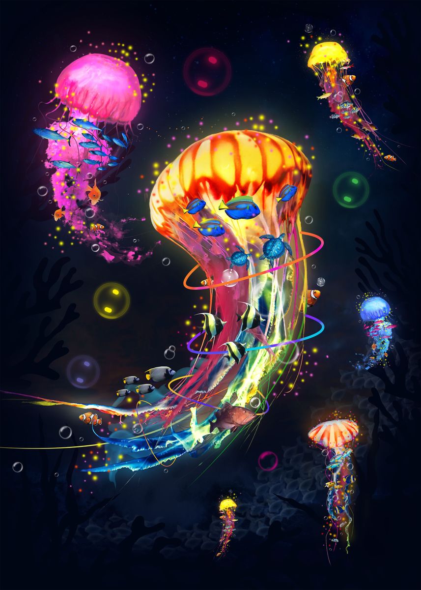 'Jellyfish ' Poster, picture, metal print, paint by MARK ASHKENAZI ART ...