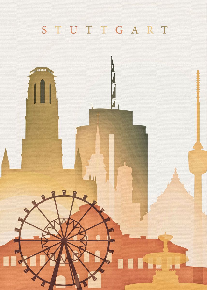 'Stuttgart Germany Skyline' Poster, picture, metal print, paint by Dim ...