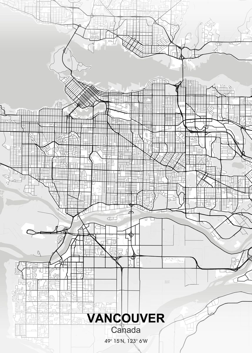 'vancouver city map white' Poster, picture, metal print, paint by ...