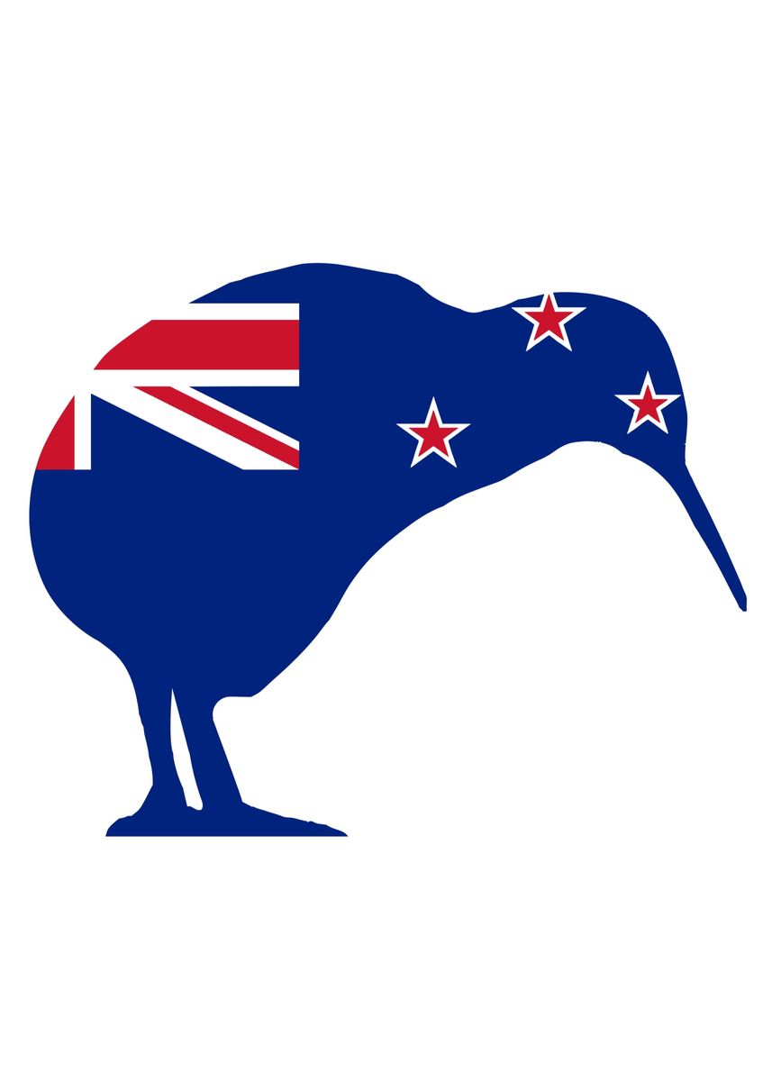 'New Zealand Flag With Kiwi' Poster, picture, metal print, paint by ...