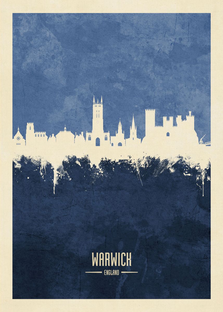 'Warwick Skyline England' Poster by Michael Tompsett | Displate