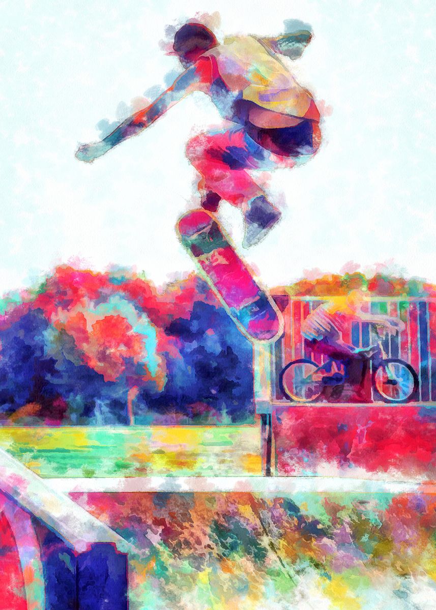 'Skateboarding Poster' Poster, picture, metal print, paint by Ben ...