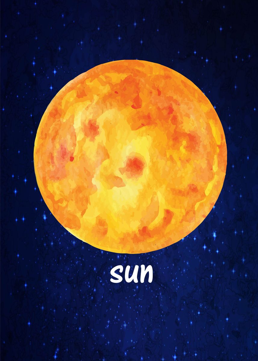 'the sun planet watercolor ' Poster, picture, metal print, paint by ...