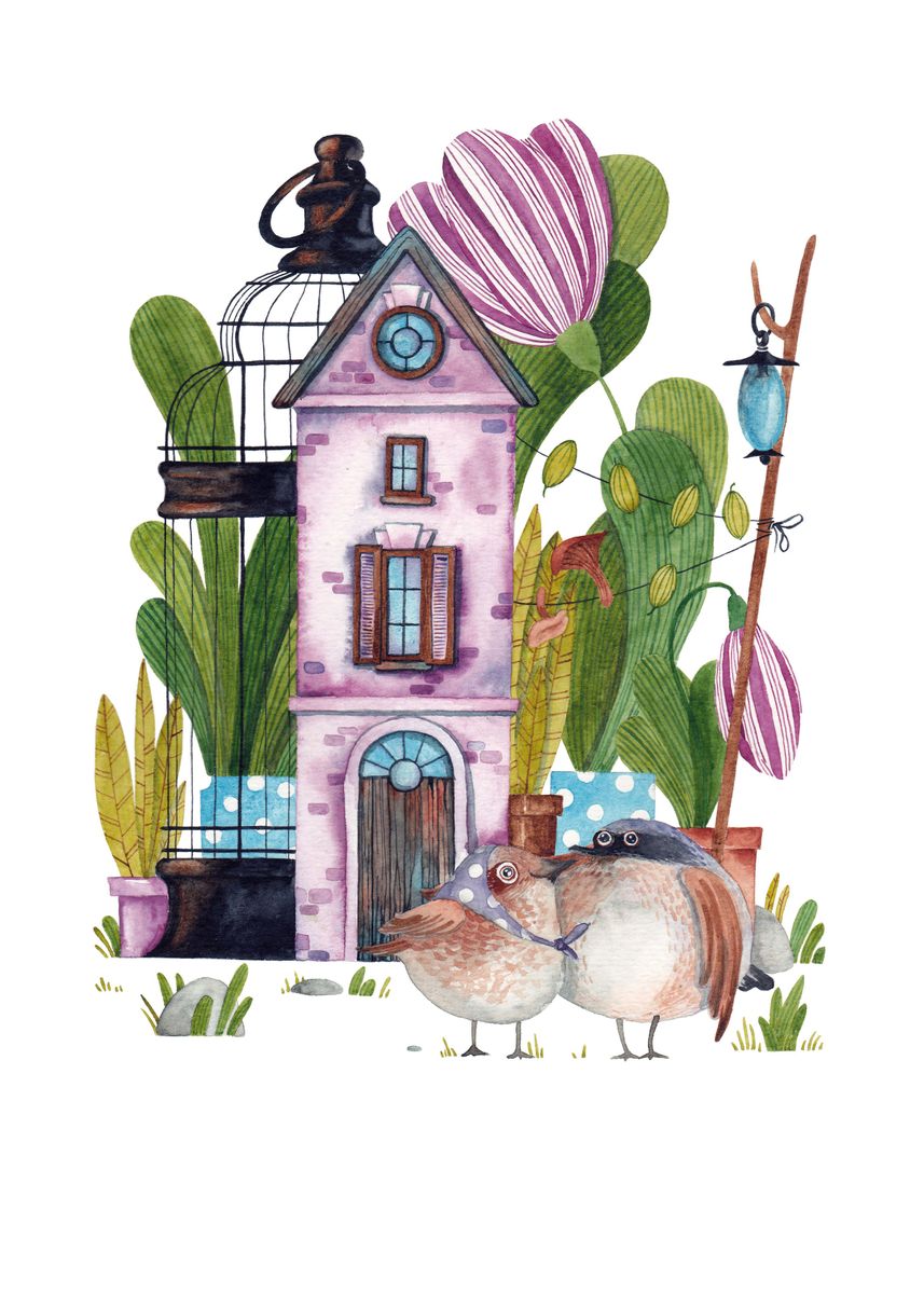 'House of the bird family' Poster, picture, metal print, paint by Olha ...