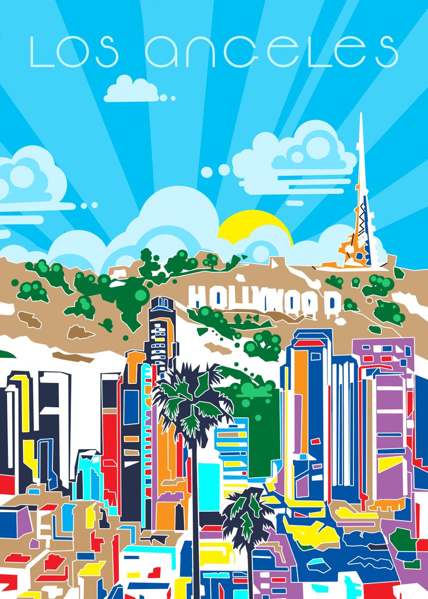 'los angeles city modern' Poster, picture, metal print, paint by Bekim ...