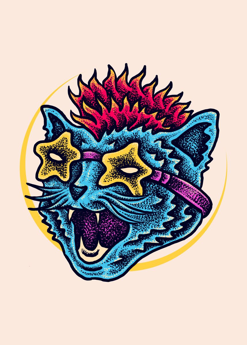 'Funky cat style' Poster, picture, metal print, paint by Tofan ...