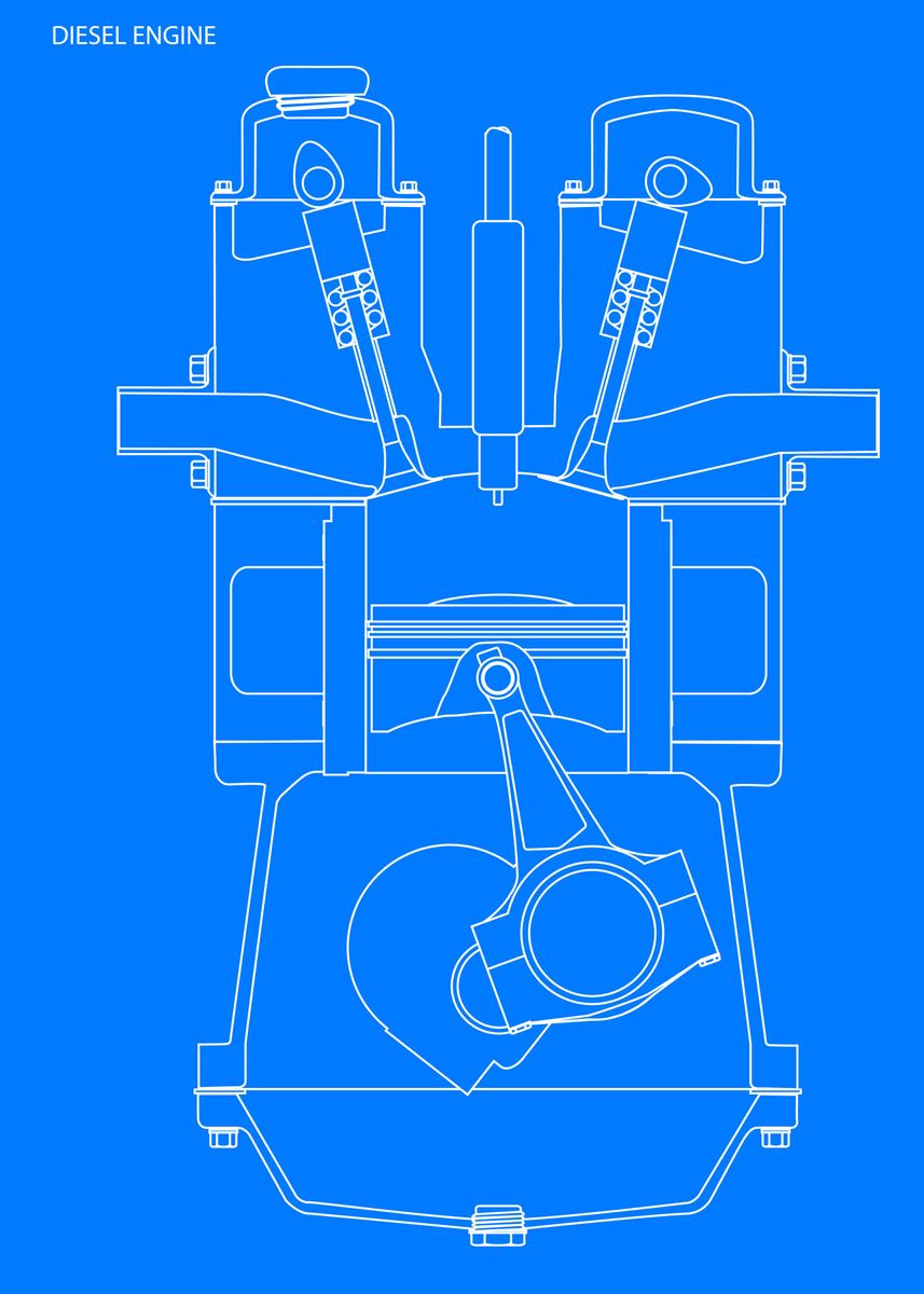 'Diesel Engine Blueprint' Poster, picture, metal print, paint by ...