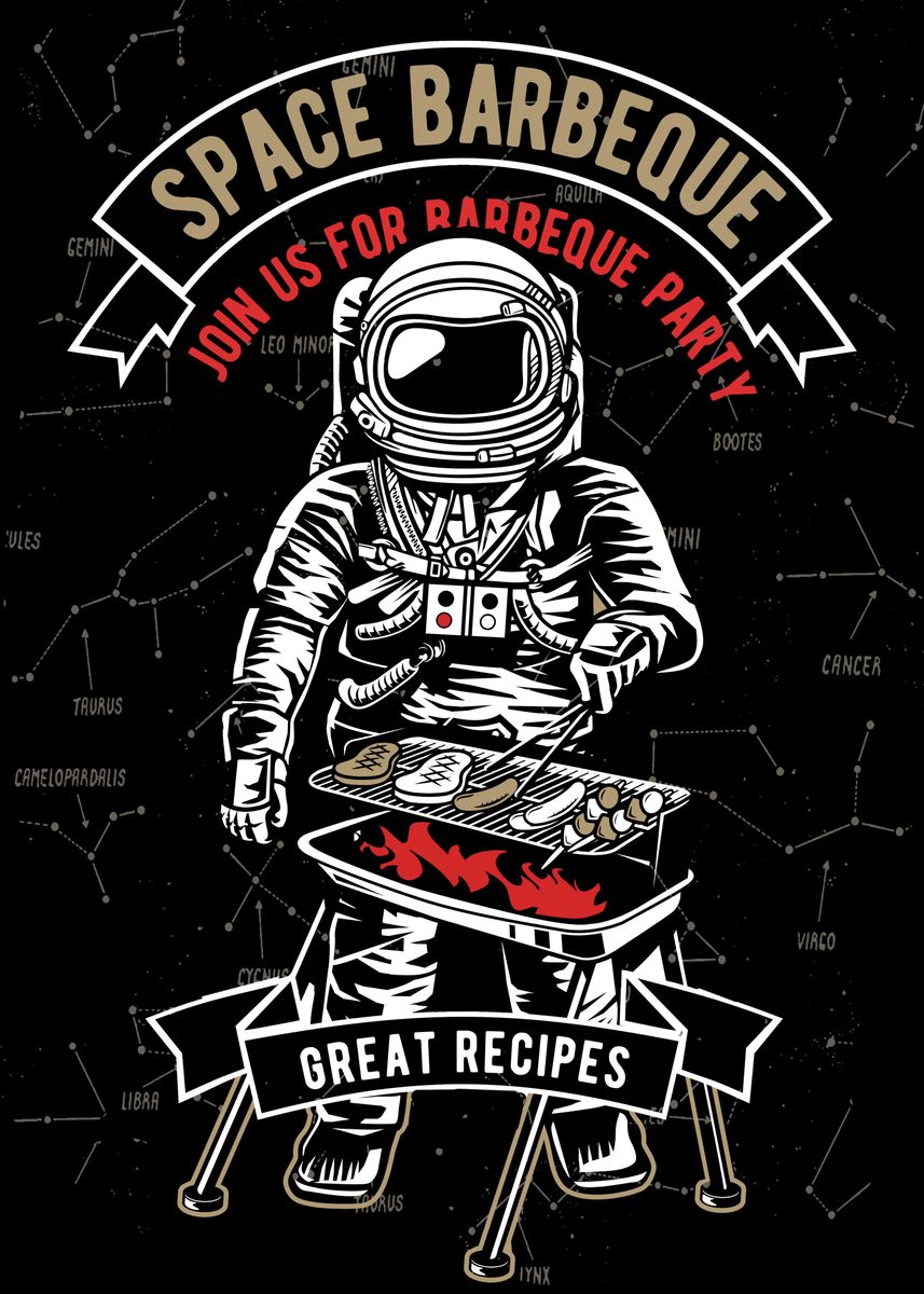 ' Astronaut Barbecue' Poster, picture, metal print, paint by М Dam ...