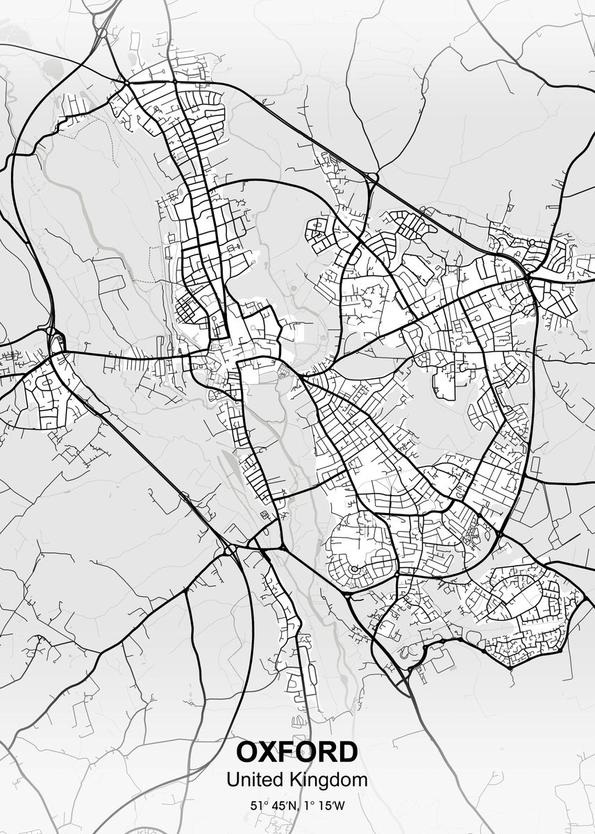 'oxford city map white' Poster, picture, metal print, paint by Project ...